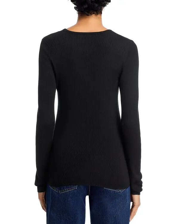 Majestic Filatures Rib Knit Striped Long Sleeve Sweater - Noir