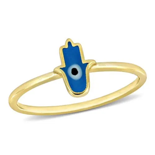 JULIANNA B. Hamsa Ring In 14k Yellow Gold With Enamel Detailing - Turquoise