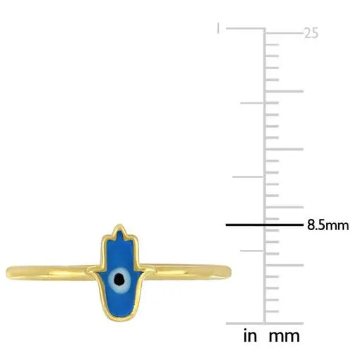 JULIANNA B. Hamsa Ring In 14k Yellow Gold With Enamel Detailing
