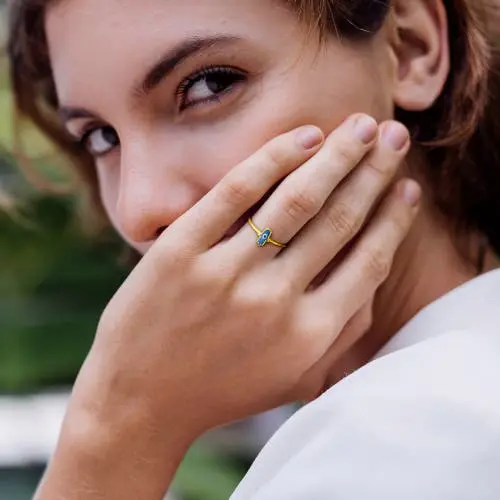 JULIANNA B. Hamsa Ring In 14k Yellow Gold With Enamel Detailing