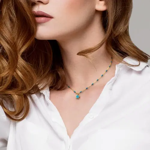 JULIANNA B. Enamel Star Station Necklace - Blue