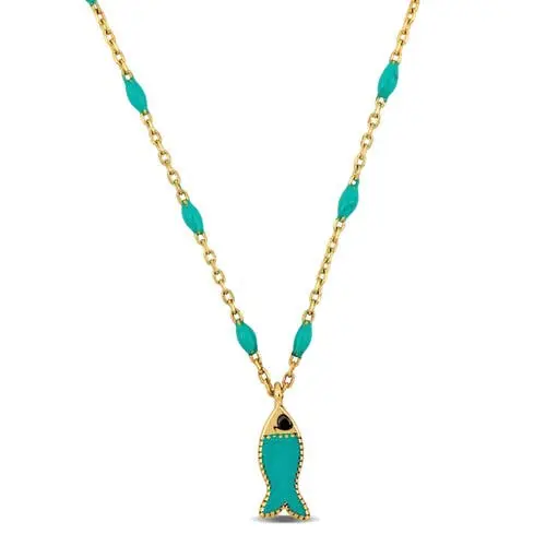 JULIANNA B. Enamel Fish Station Necklace - Green