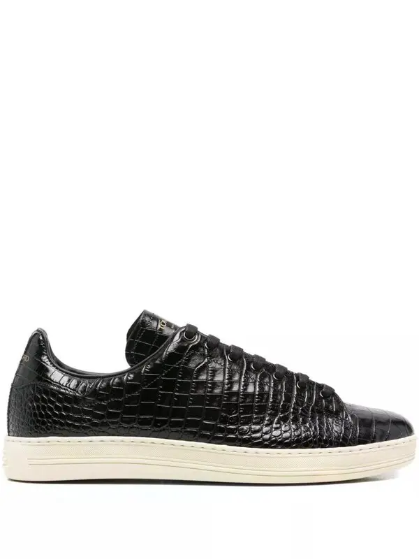 TOM FORD Crocodile-embossed Leather Sneakers - Black