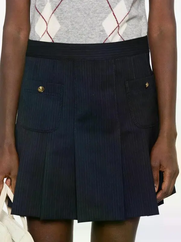 Sandro Pinstriped Pleated Mini Skirt With Officer Buttons