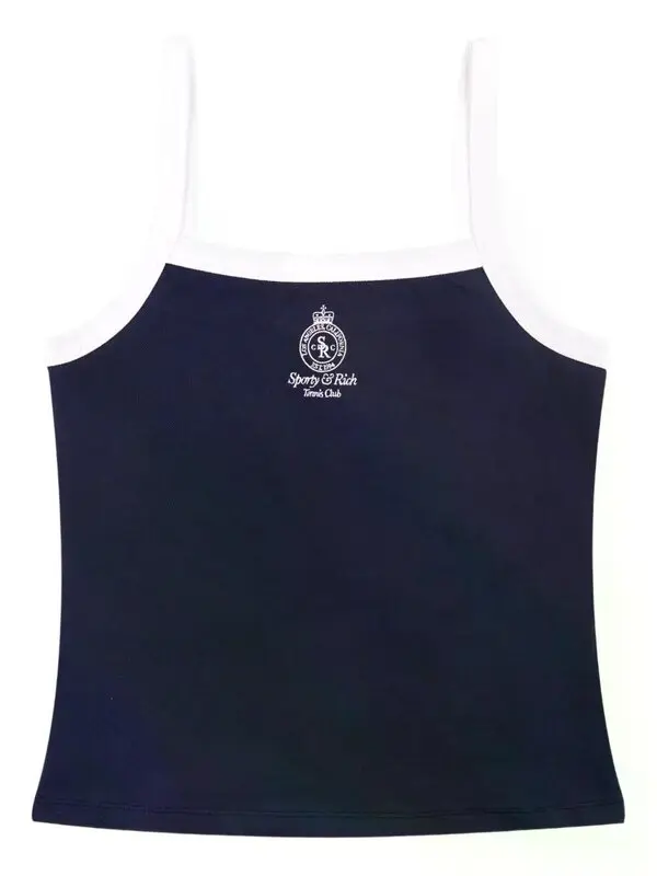 SPORTY & RICH Contrast-binding Ribbed Tank Top - Blue