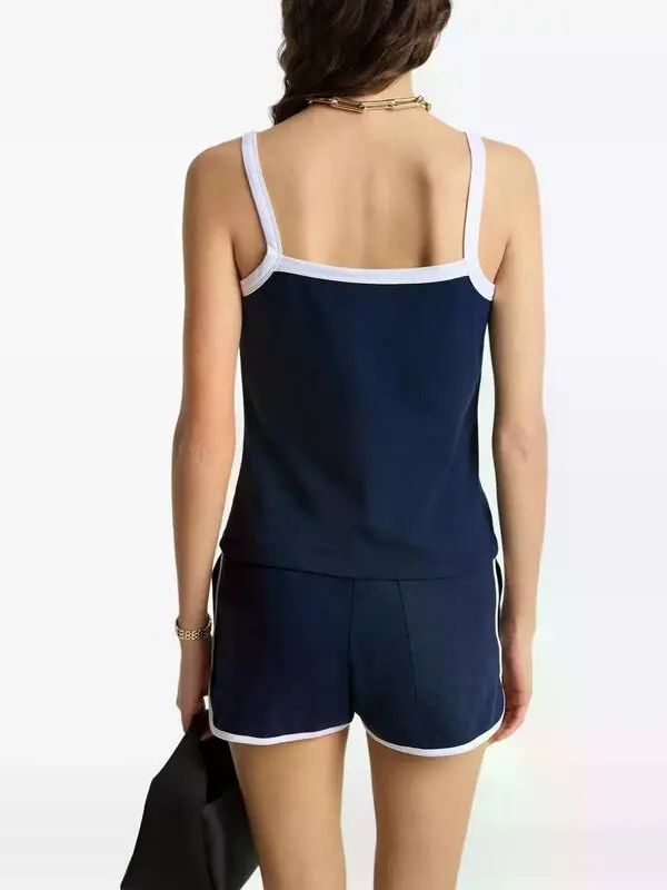 SPORTY & RICH Contrast-binding Ribbed Tank Top - Blue
