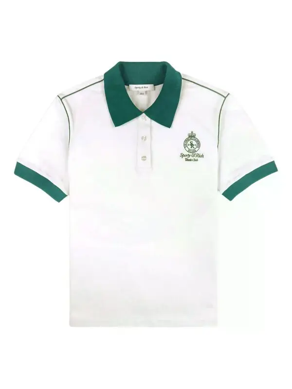 SPORTY & RICH Contrast-collar Polo Top - White