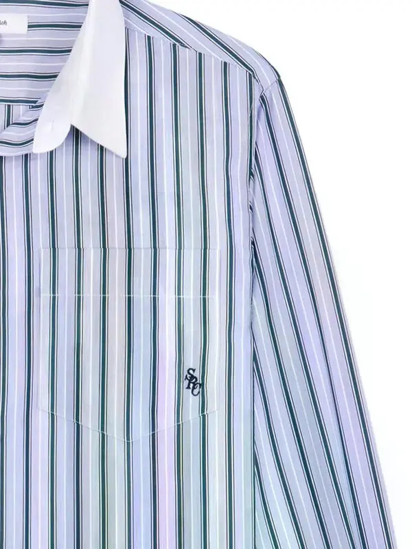SPORTY & RICH Striped Contrast-collar Shirt