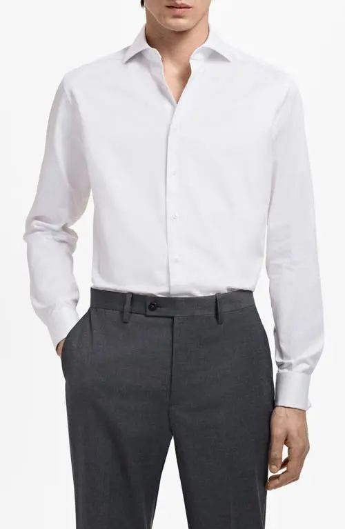 Mango Slim Fit Cotton Twill Button-up Shirt - White
