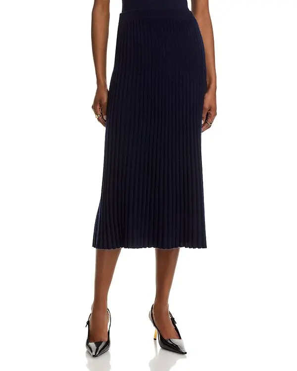 Bloomingdale'S 100% Cashmere Ribbed Midi Skirt - Navy