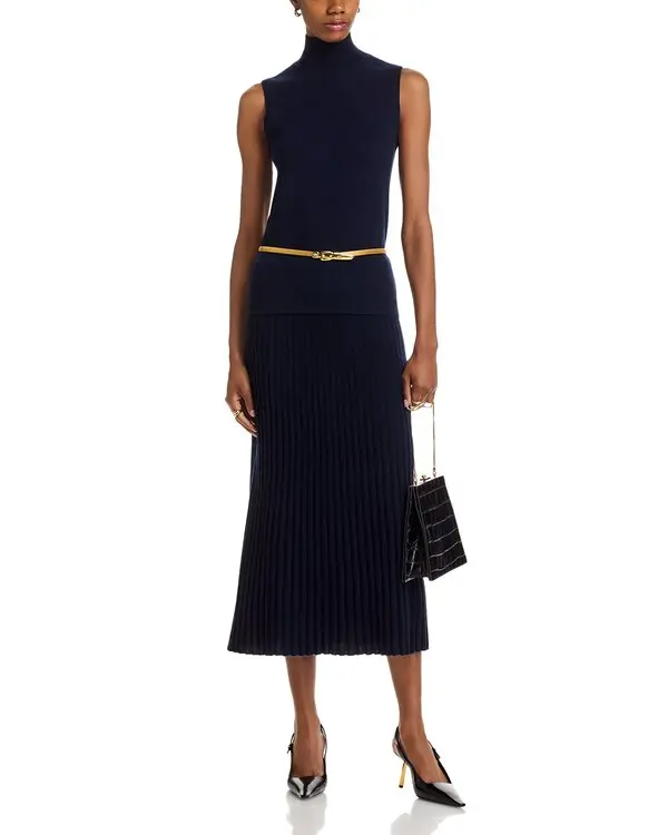 Bloomingdale'S 100% Cashmere Ribbed Midi Skirt - Navy