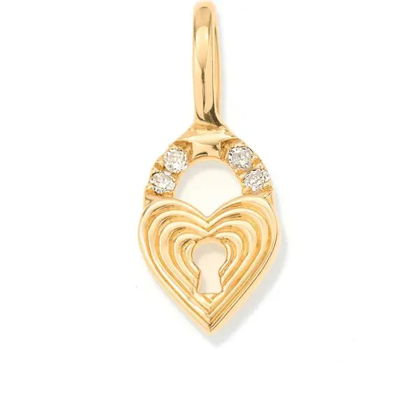 Adina Reyter Diamond Heart Lock Mini Charm Pendant - 9k Yellow Gold