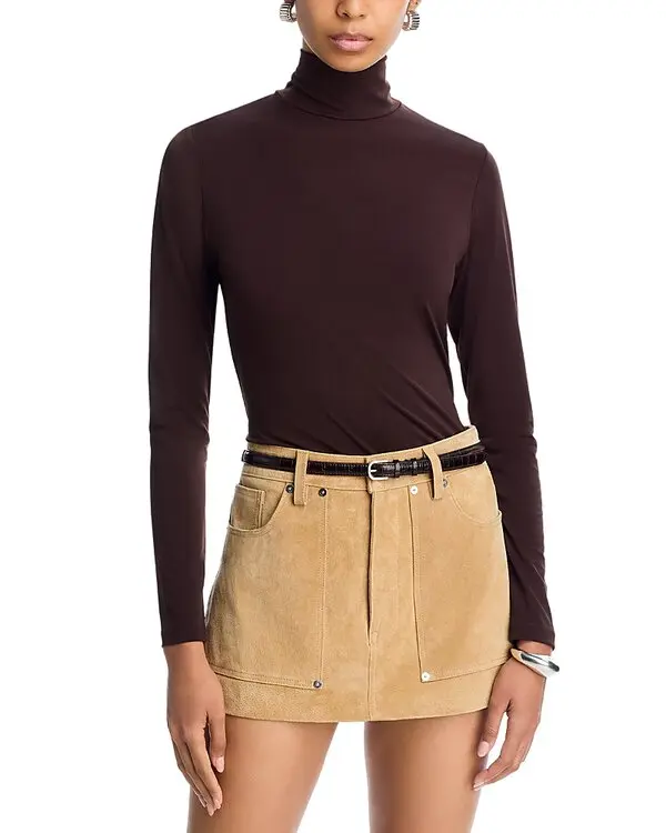 Aqua Turtleneck Jersey Top - Brown
