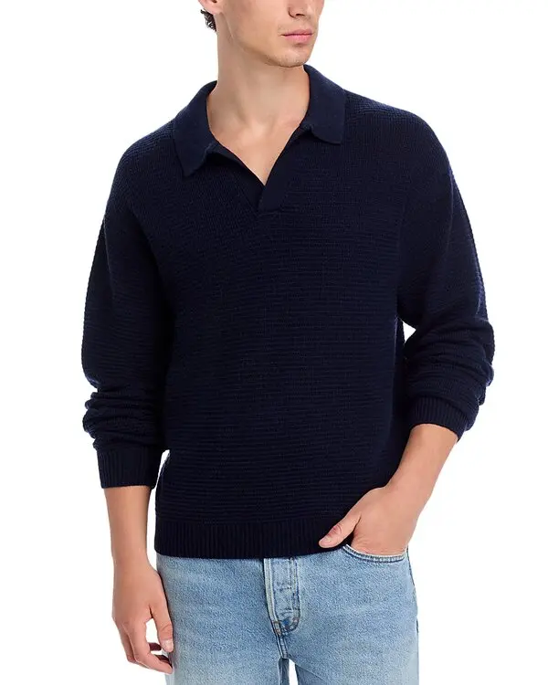 FRAME Textured Polo Sweater - Dark Navy