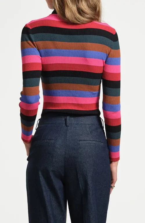 ISAAC MIZRAHI NEW YORK Striped Turtleneck Ribbed Sweater