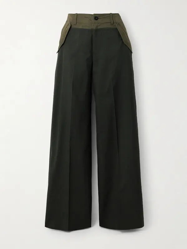 Sacai Glen Wide-leg Wool Pants - Green