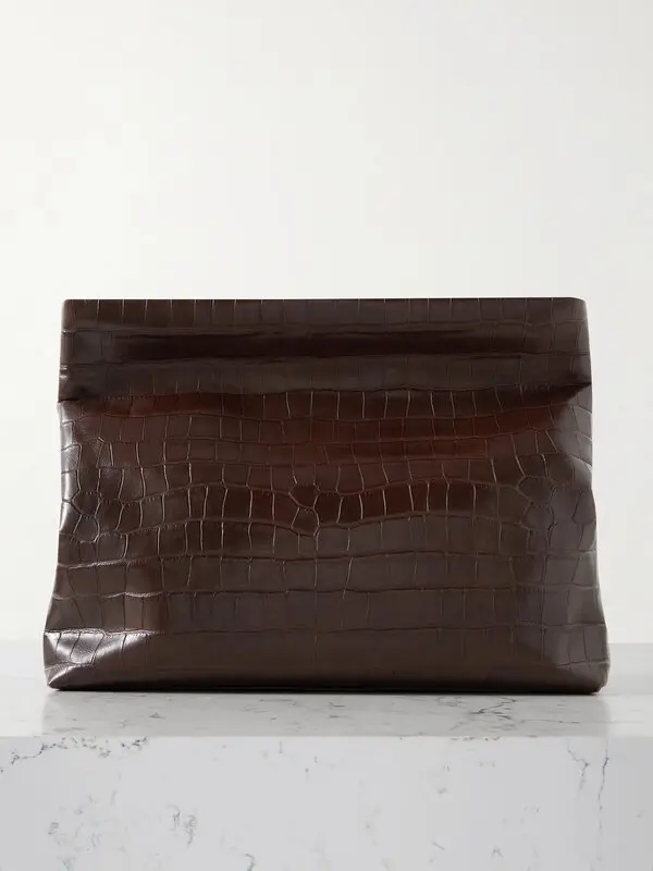 NILI LOTAN Jerry Croc-effect Leather Clutch - Brown
