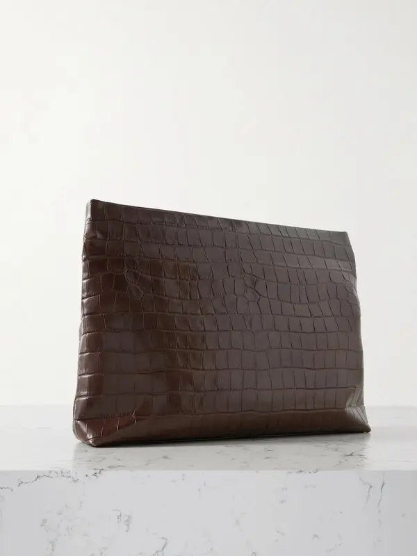 NILI LOTAN Jerry Croc-effect Leather Clutch - Brown
