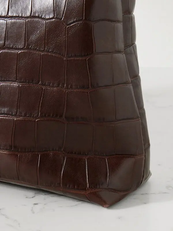 NILI LOTAN Jerry Croc-effect Leather Clutch - Brown