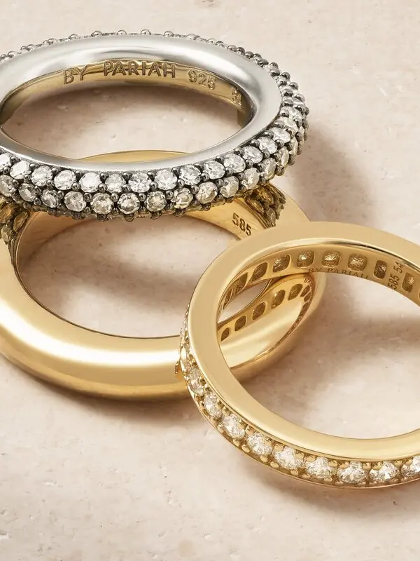 BY PARIAH Set Of Three Diamond Rings - Gold