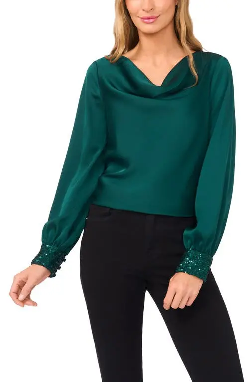 CECE DUPRAZ Sequin Cuff Charmeuse Top - Darkforest