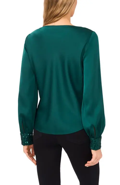 CECE DUPRAZ Sequin Cuff Charmeuse Top - Darkforest