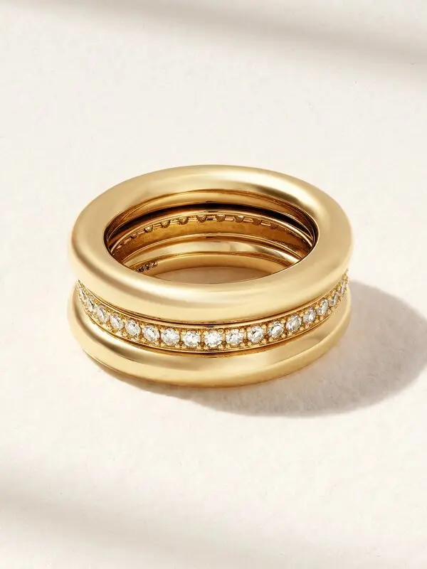 BY PARIAH Set Of Three 14-karat Recycled And Diamond Rings - Gold