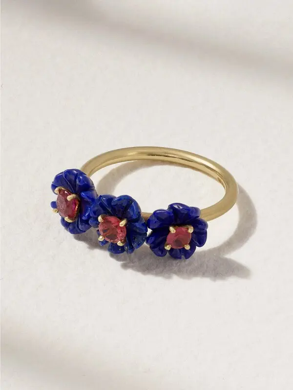 Irene Neuwirth Botanical 18-karat Gold, Lapis Lazuli, And Tourmaline Ring - Blue