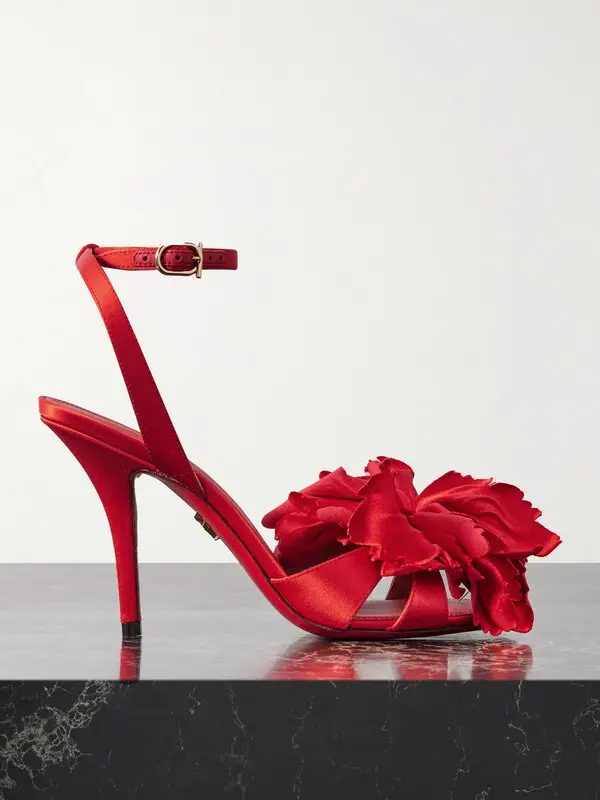 FERRAGAMO Ghilly Appliquéd Satin Sandals - Red