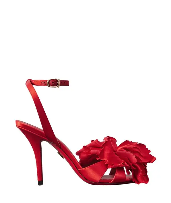 FERRAGAMO Ghilly Appliquéd Satin Sandals - Red