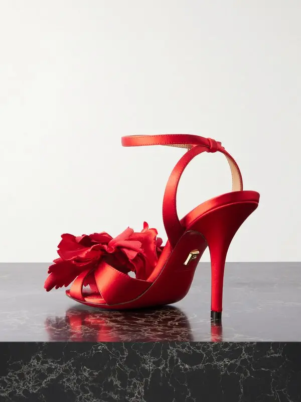 FERRAGAMO Ghilly Appliquéd Satin Sandals - Red