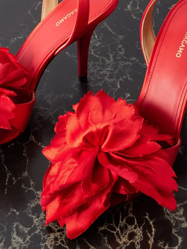 FERRAGAMO Ghilly Appliquéd Satin Sandals - Red