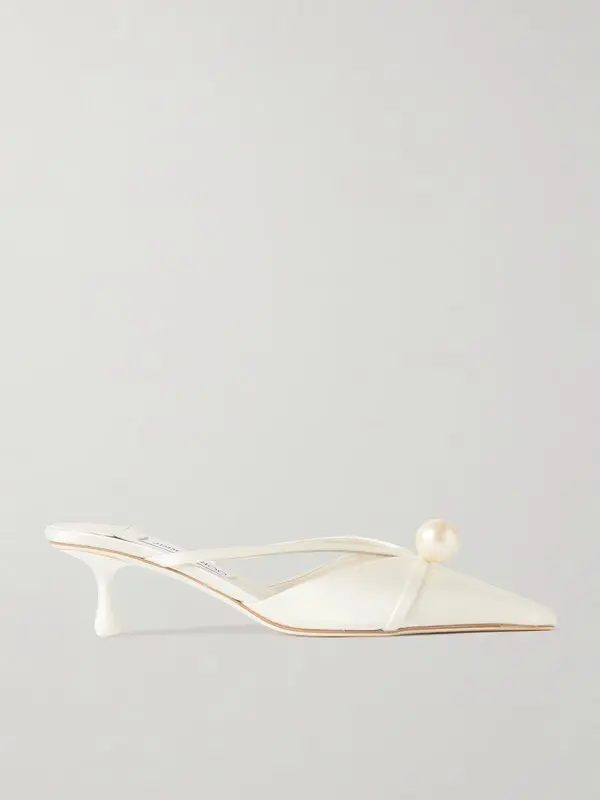 JIMMY CHOO Embellished Satin Mules - Neutrals