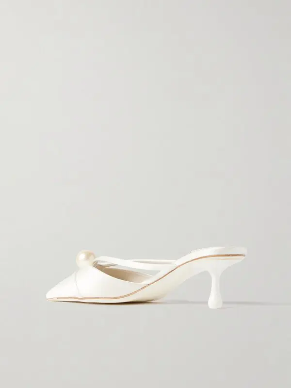 JIMMY CHOO Embellished Satin Mules - Neutrals