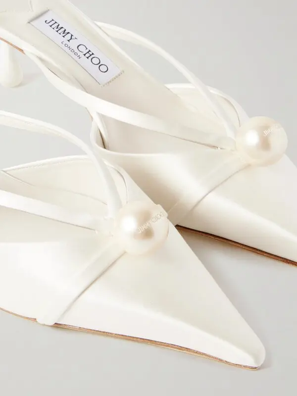 JIMMY CHOO Embellished Satin Mules - Neutrals