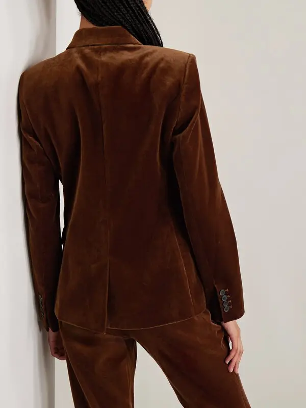 NILI LOTAN Veda Double-breasted Velvet Blazer - Brown