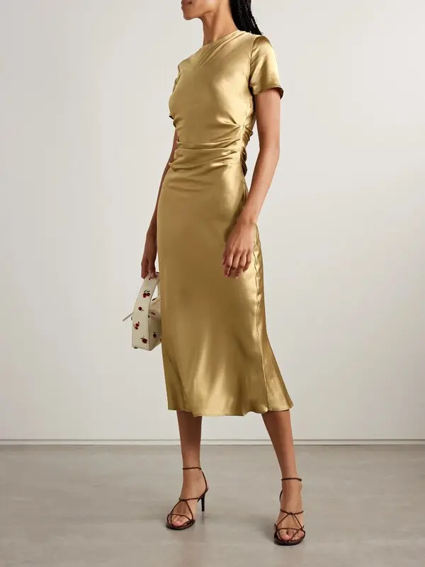 Staud Marcel Stretch-Silk Dress - Gold - 40% Off | Editorialist
