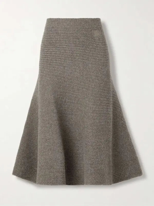Burberry Ribbed Wool-blend Midi Skirt - Mushroom