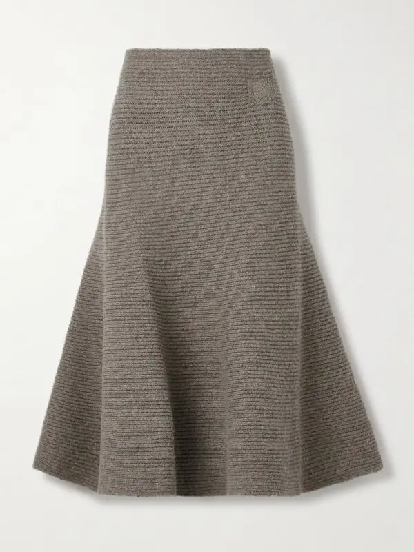 Burberry Ribbed Wool-blend Midi Skirt - Neutrals
