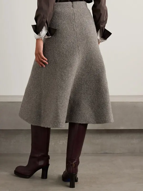 Burberry Ribbed Wool-blend Midi Skirt - Neutrals