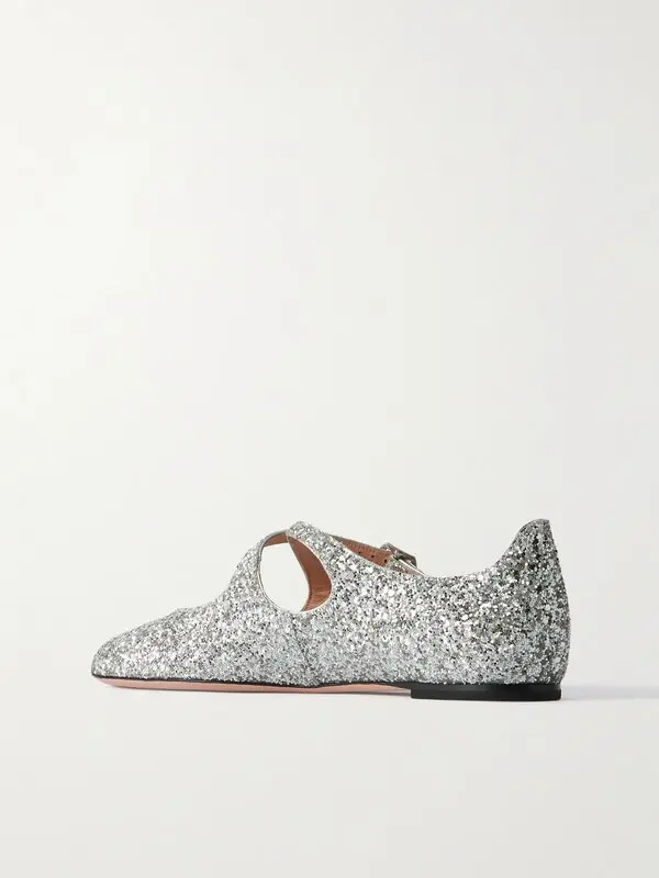 Bally Beliska Glittered Metallic Leather Ballet Flats