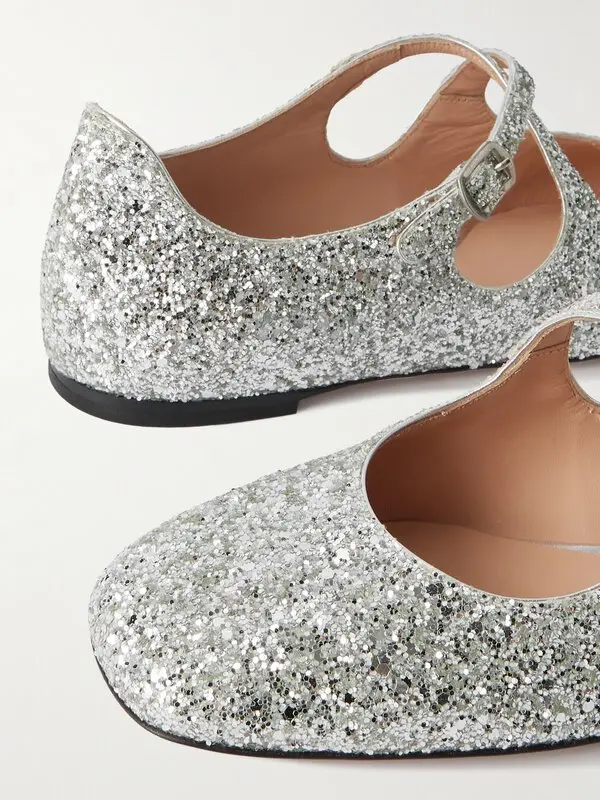 Bally Beliska Glittered Metallic Leather Ballet Flats