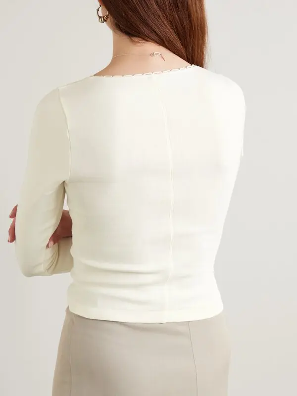 RE/DONE Cropped Scalloped Stretch-cotton Jersey Top