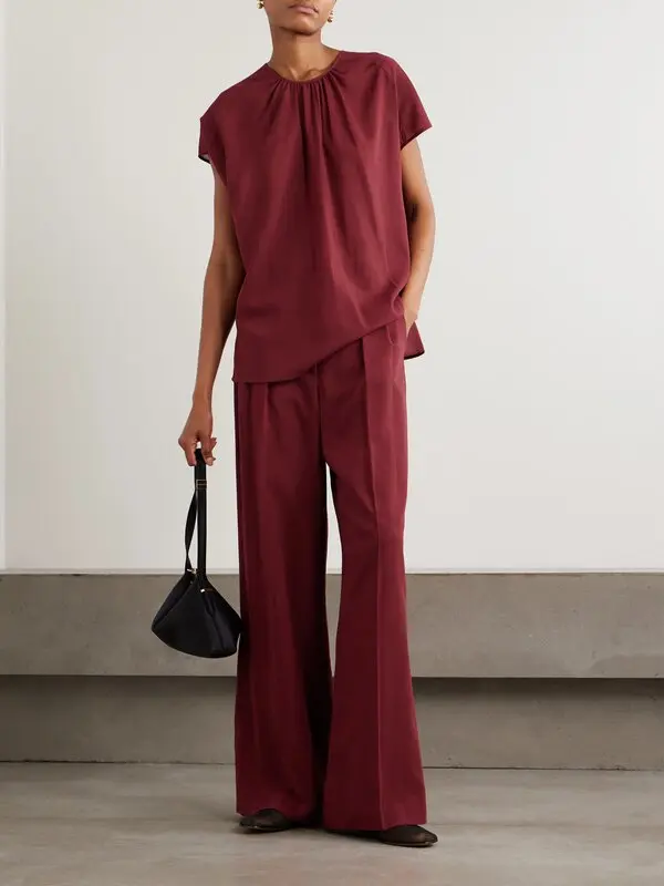 JOSEPH Forest Pleated Wide-leg Pants - Red