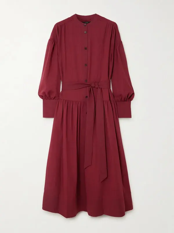 JOSEPH Emma Belted Wool-blend Crepe Midi Dress