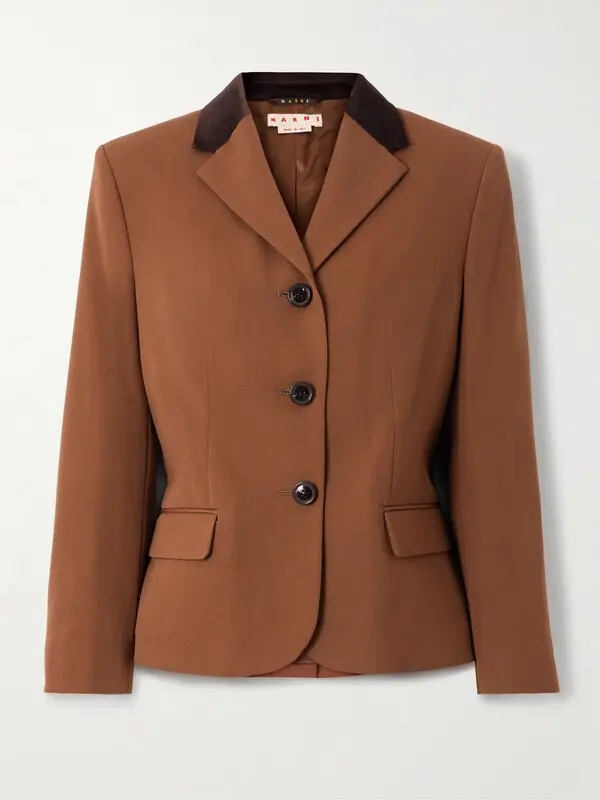 Marni Velvet-trimmed Grain De Poudre Wool Blazer