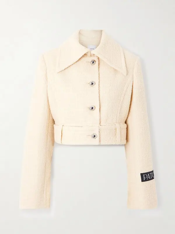 PATOU Belted Appliquéd Wool-blend Tweed Jacket