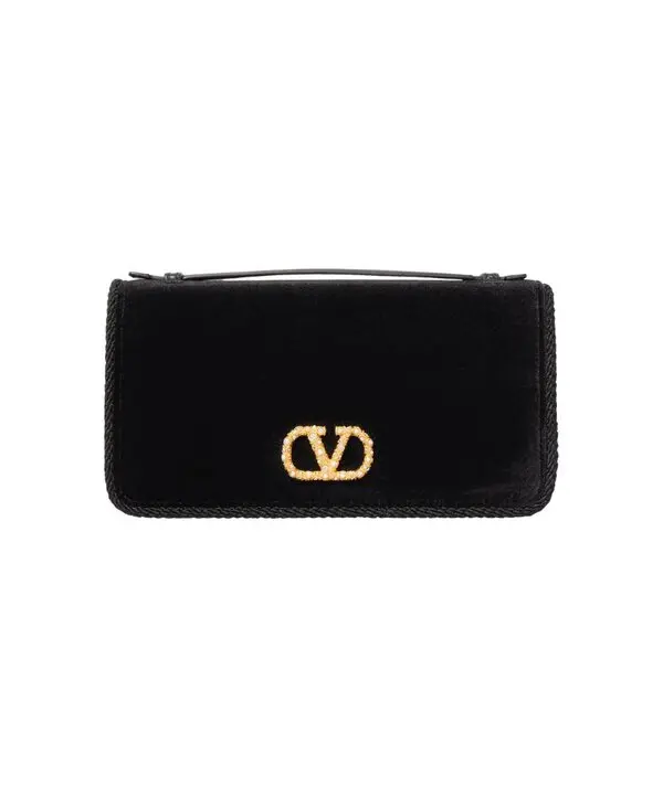 Valentino Garavani Vlogo Signature Embellished Velvet Wallet - Black