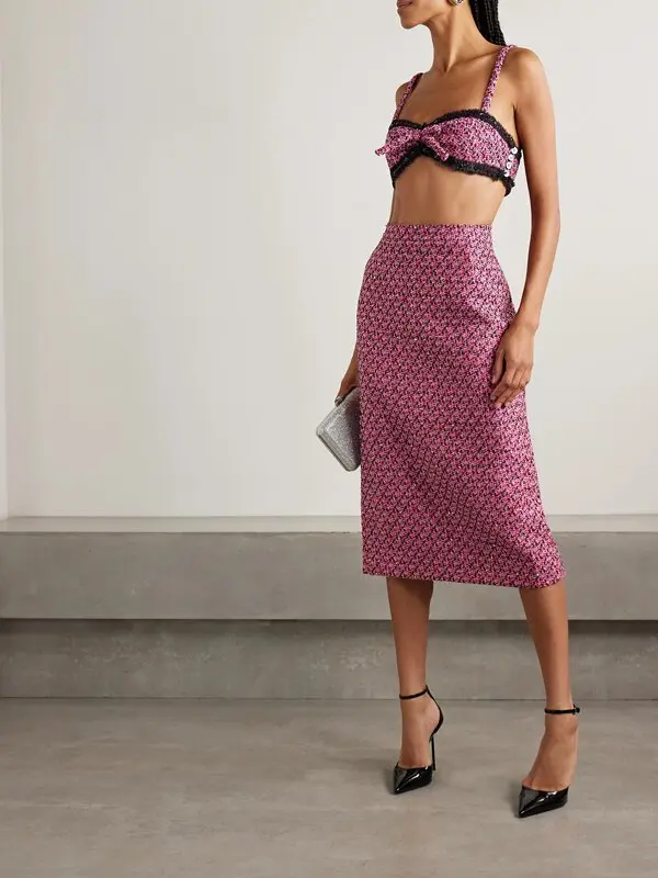 Alessandra Rich Embellished Frayed Trim Tweed Bralette