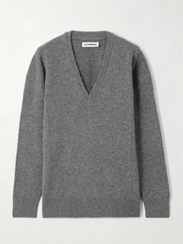 JIL SANDER Wool And Cashmere-blend V-neck Sweater - Gray